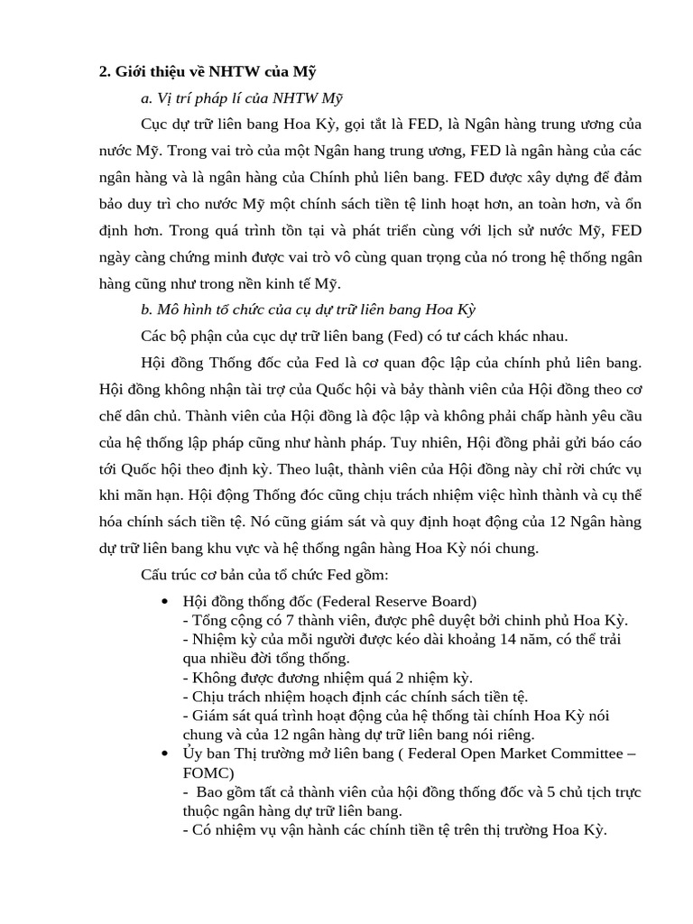 giới thiệu về NHTW MỸ | PDF