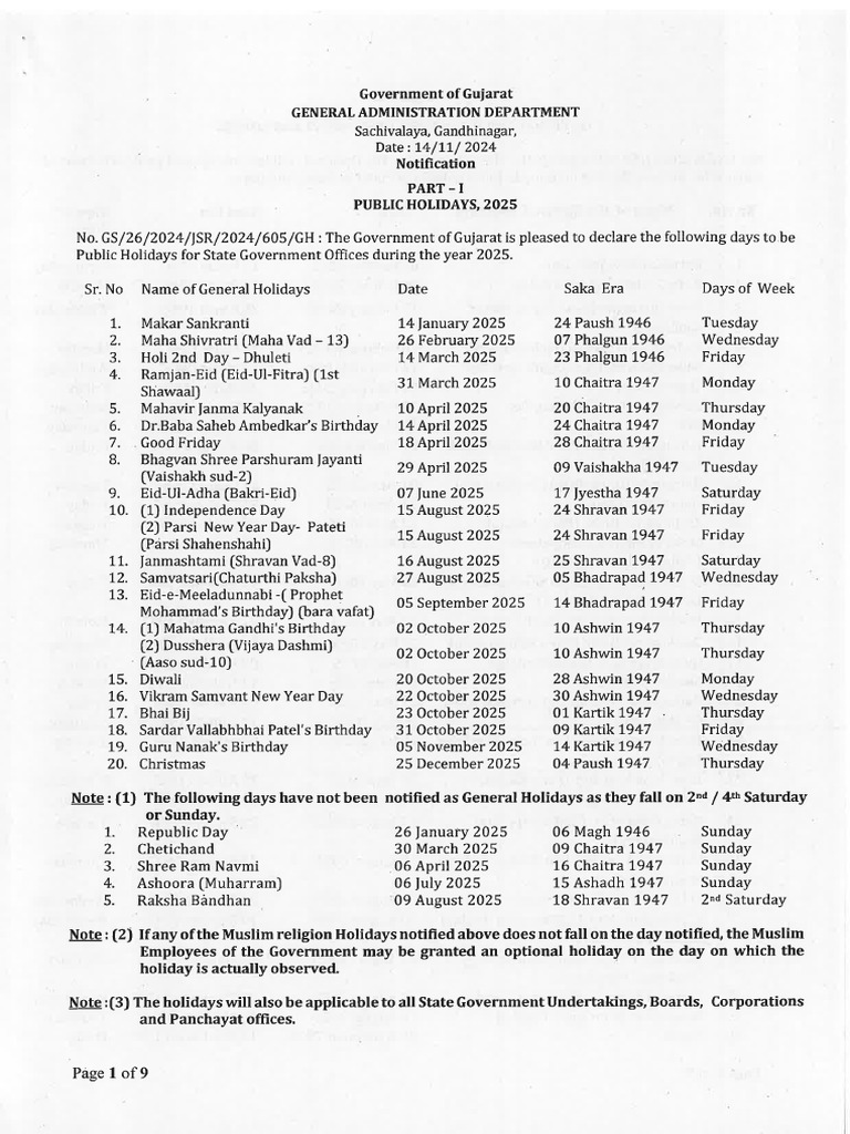 2025 Holiday Notification | PDF