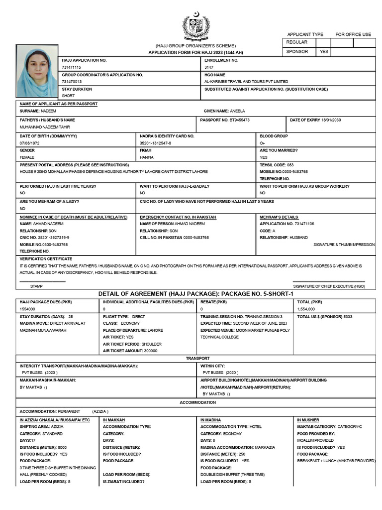 Application Form For Hajj 2023 (1444 Ah) : Applicant Type For Office Use Regular Sponsor YES ...