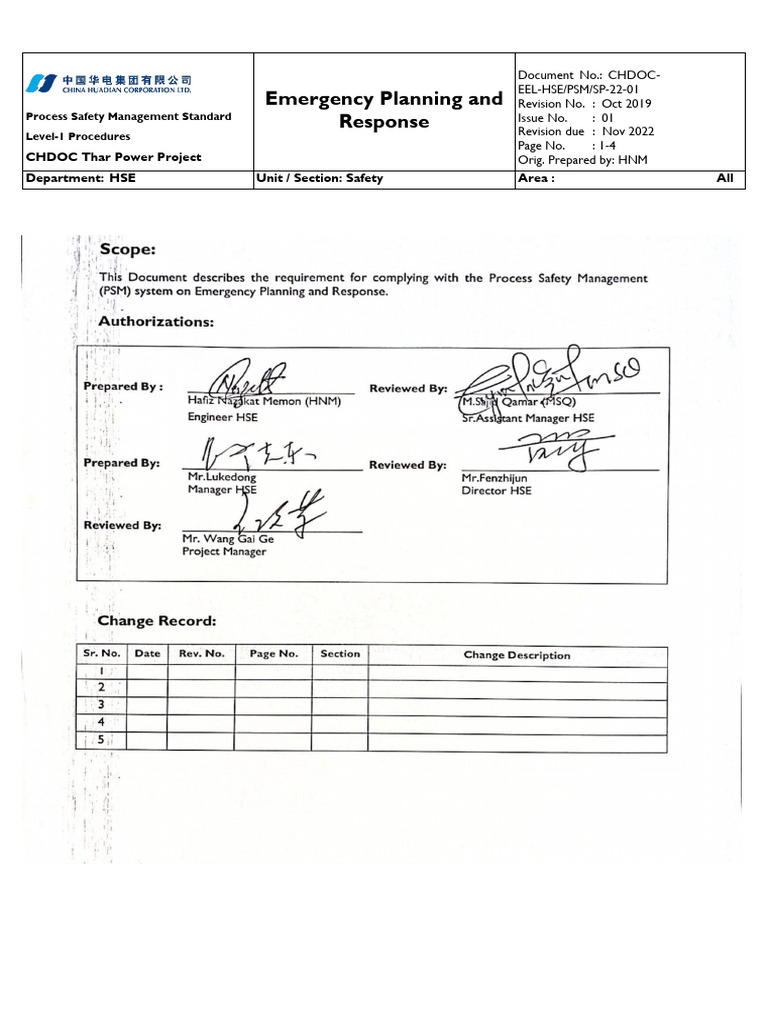 PSM 22 - Emergency Planning & Response (Level 1 Document) | PDF ...