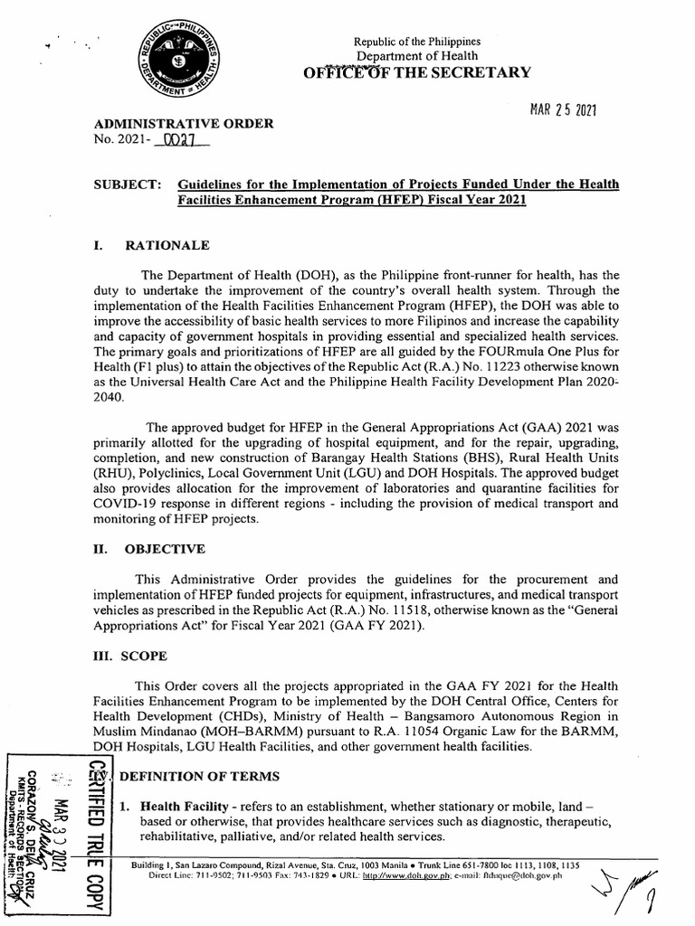 DOH Administrative Order No 2021 | PDF