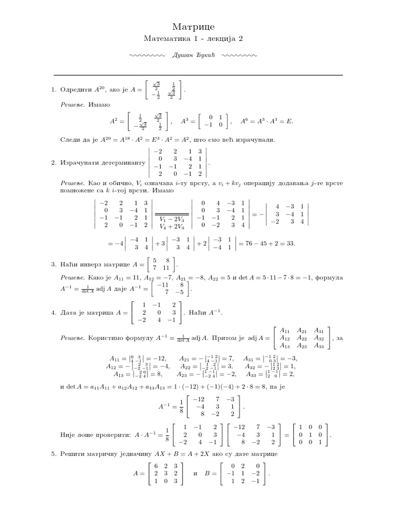 Matematika1 L2-Matrice | PDF