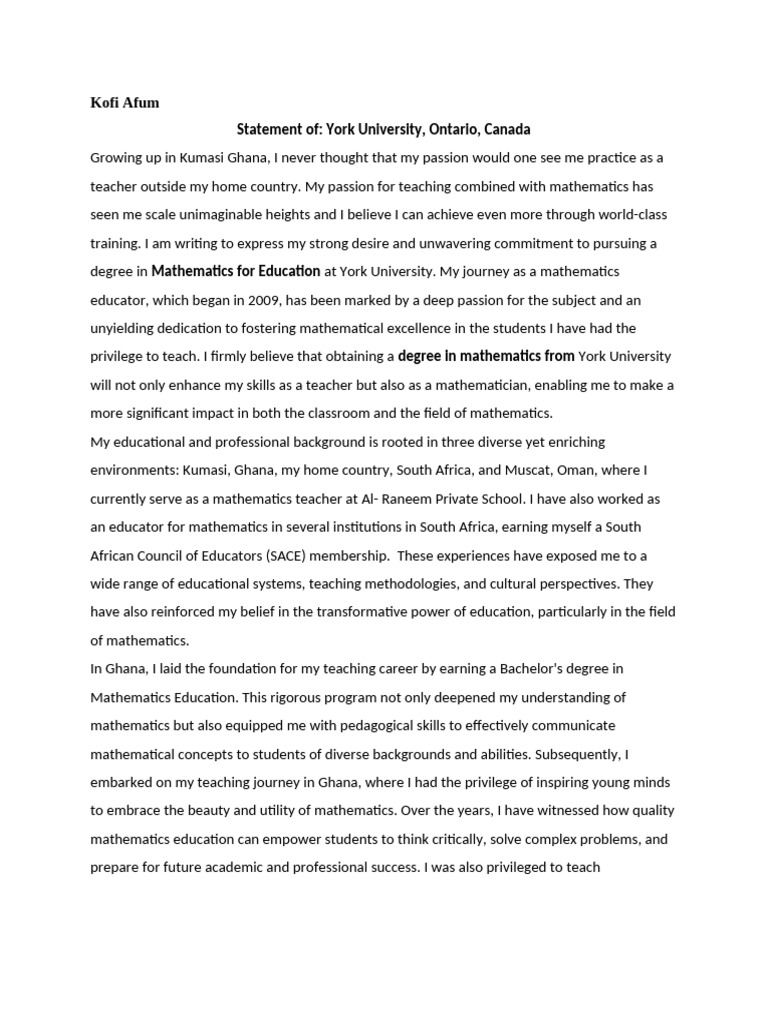 SOP York University | PDF | Mathematics | Teachers