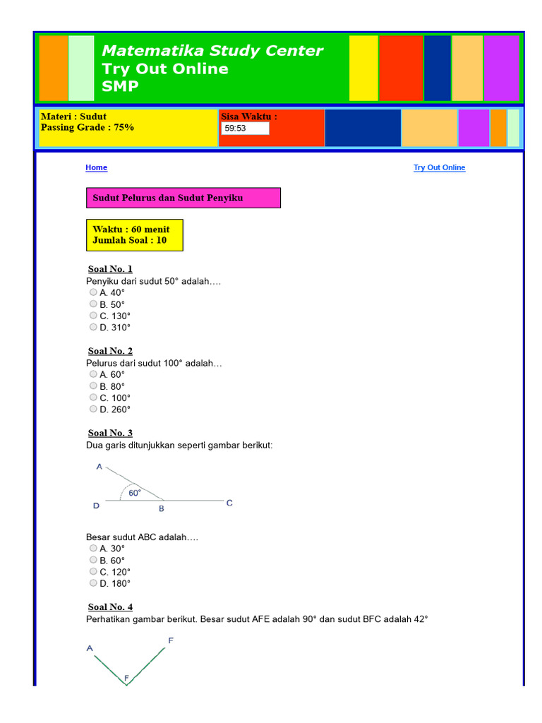 Try Out Sudut SMP Online Gratis | PDF