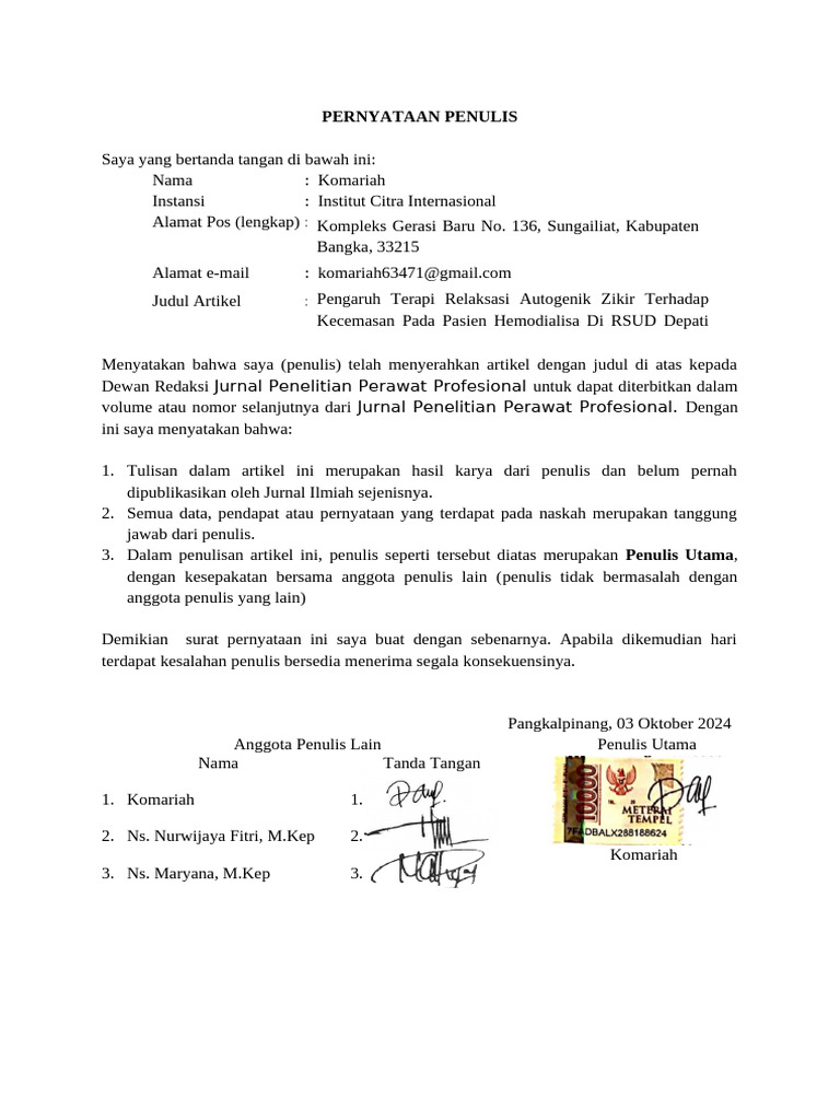 Form PERNYATAAN PENULIS JPPP | PDF