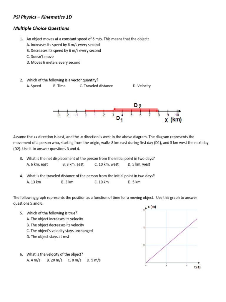 Kinematics Multiple Choice Questions | PDF | Velocity | Acceleration