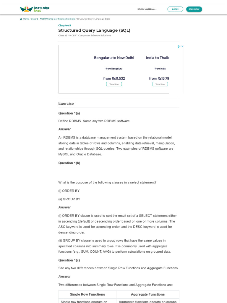Chapter 9 - Structured Query Language (SQL) - NCERT Solutions For Class 12 Computer Science Code ...
