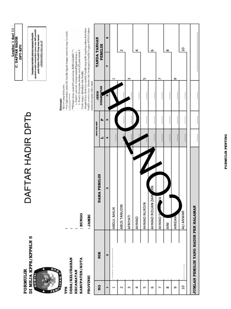 CONTOH DAFTAR HADIR DPTB | PDF