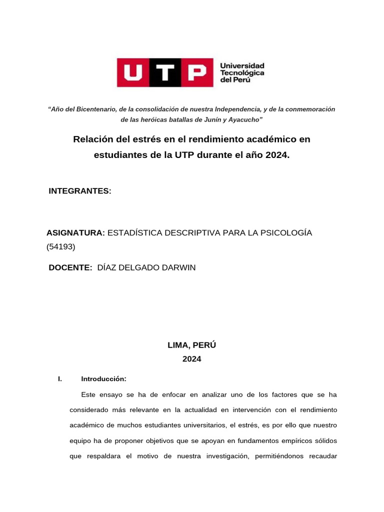 S05 - s2 - INFORME PARCIAL DE TRABAJO DE INVESTIGACIÓN | PDF | Estrés (biología) | Muestreo ...