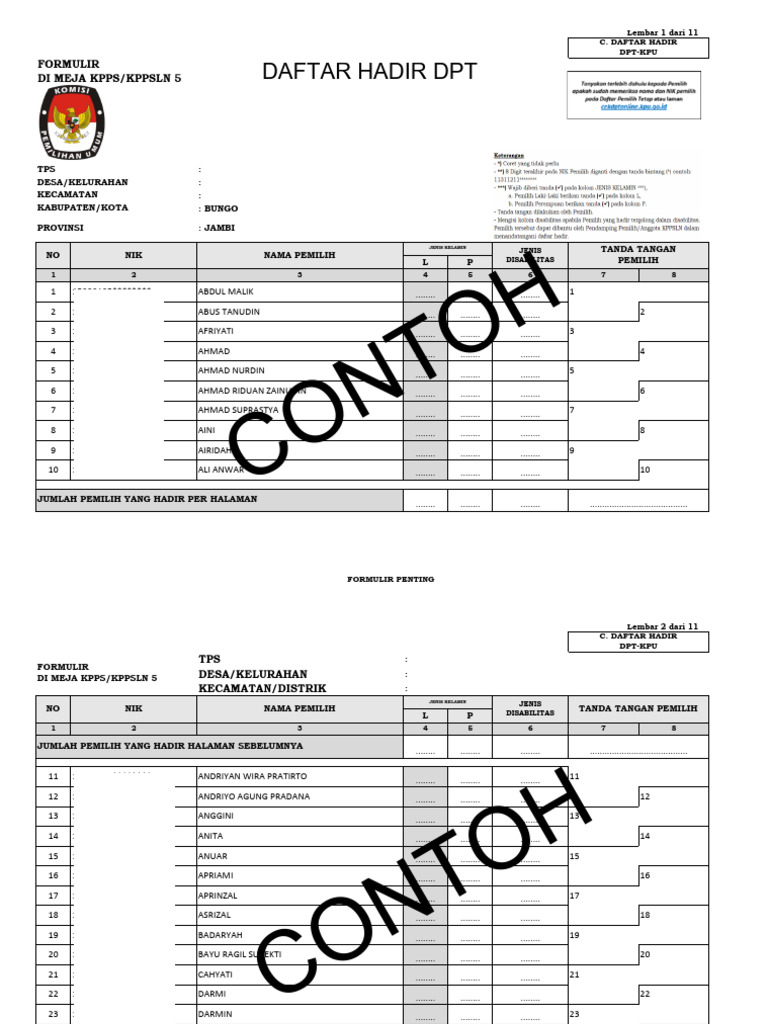 CONTOH DAFTAR HADIR DPT Oke | PDF
