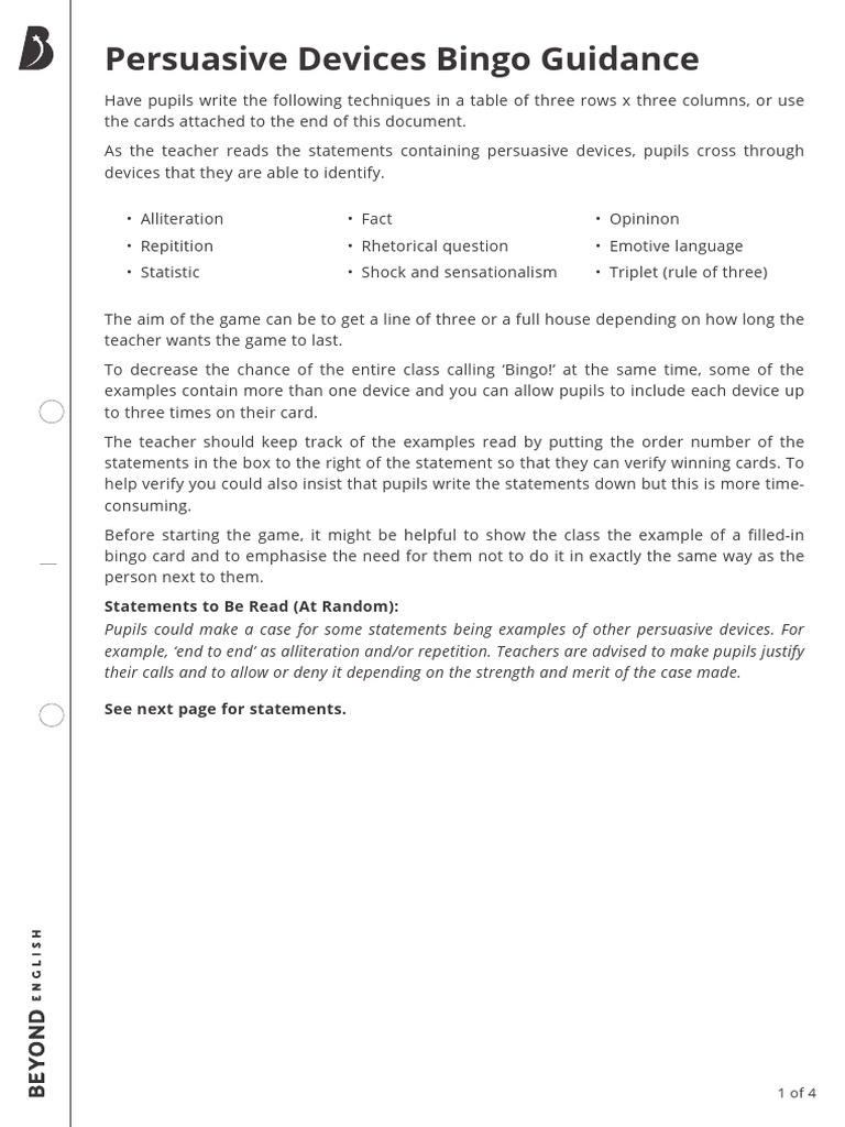 Persuasive Devices Bingo | PDF