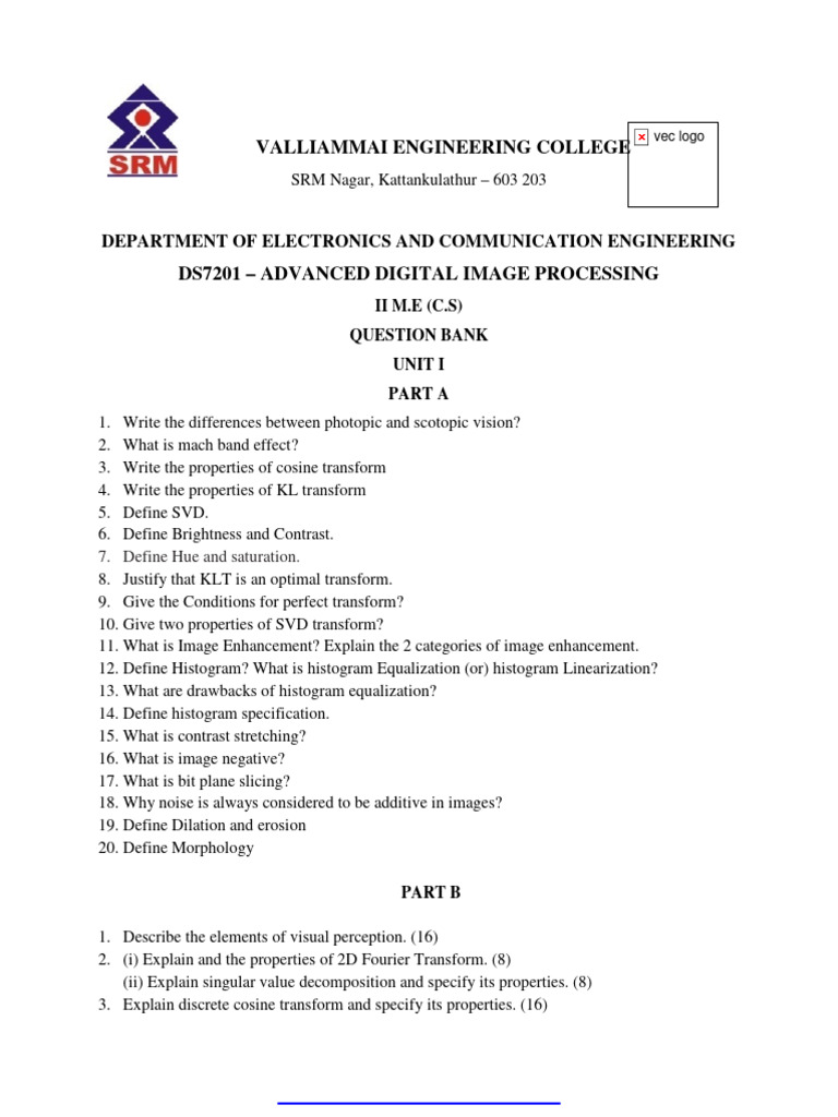Advanced Digital Image Processing Q&A | PDF | Image Segmentation ...