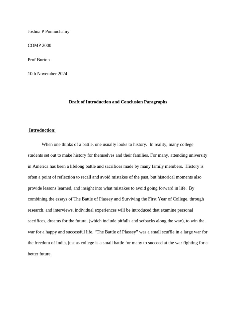 Draft of Intro and Conclusion Paragraphs | PDF | Social Science | History