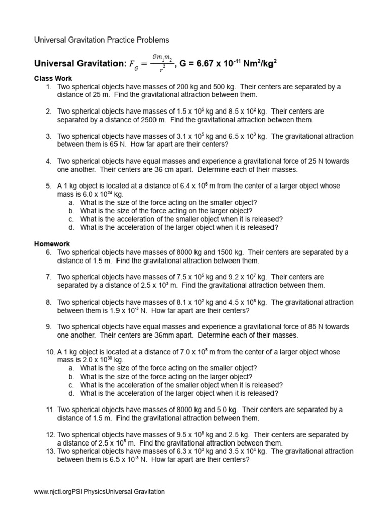Abp - Universal Gravitation Chapter Problems - 2024 11 11 | PDF | Mass | Force