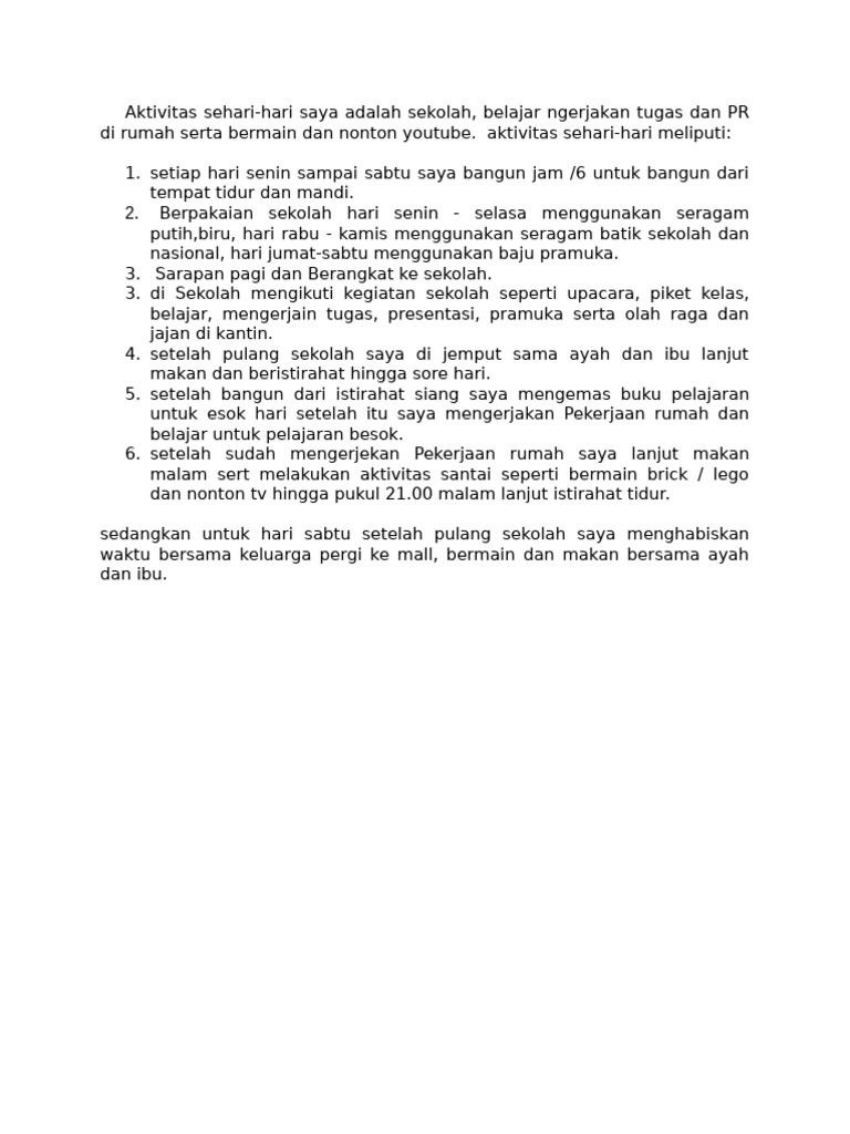 Aktivitas Sehari | PDF | Language Arts & Discipline | Self-Improvement