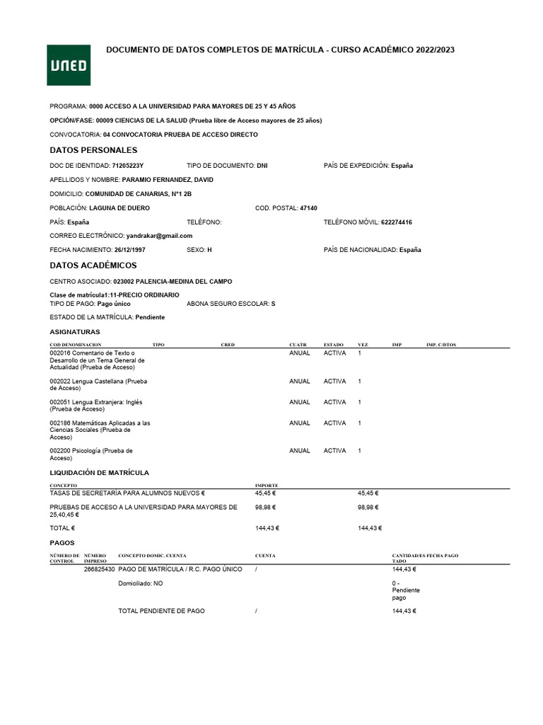 Informe Documento Matricula EEES | PDF