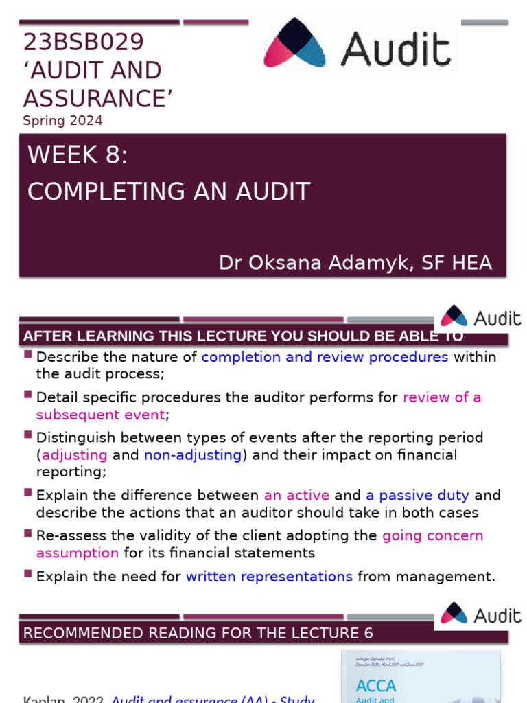 23BSB029 Auditing W8 Completion Learn | PDF | Going Concern | Auditor's Report