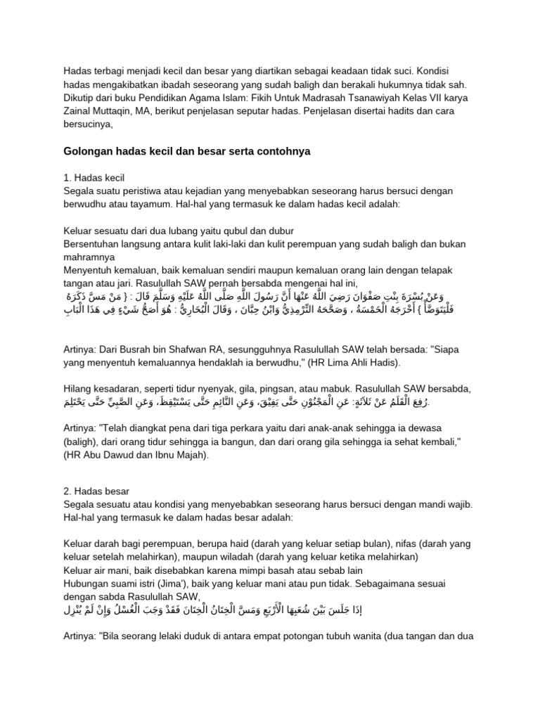 Hadas Terbagi Menjadi Kecil Dan Besar Yang Diartikan Sebagai Keadaan Tidak Suci | PDF | Sains ...