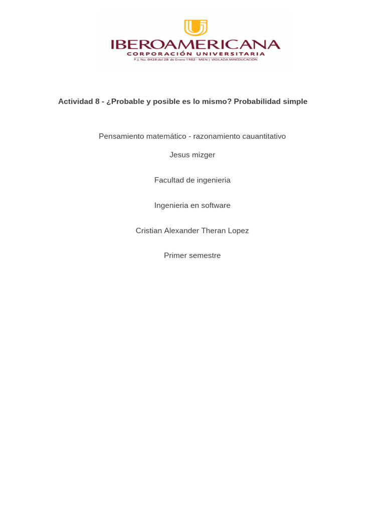 Actividad 8 - ¿Probable y Posible Es Lo Mismo Probabilidad Simple | PDF ...