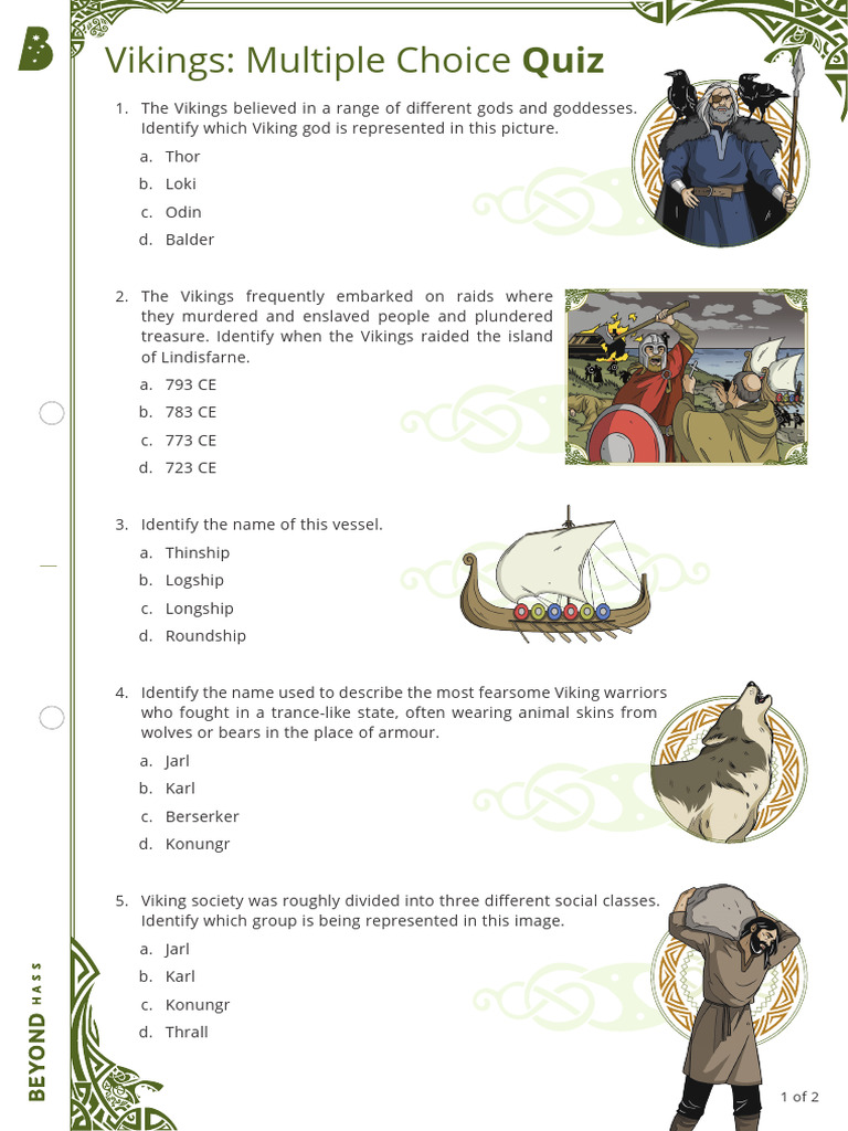 Vikings Multiple Choice Quiz - Practice Exam Questions | PDF