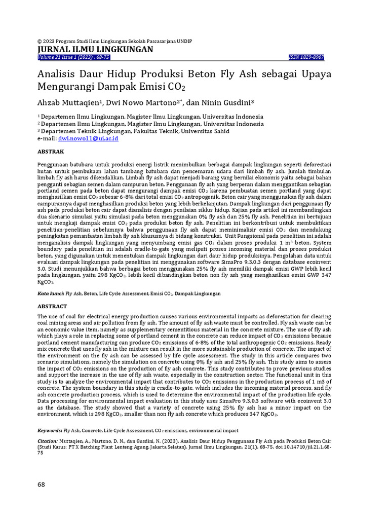 Analisis Emisi CO2 pada Beton Fly Ash | PDF