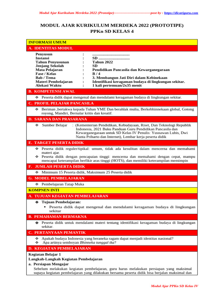 Modul Ajar PPKN Bab 3 Kelas 4 | PDF | Karier & Perkembangan | Ilmu Sosial