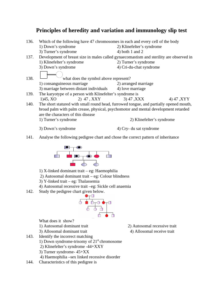 Principles of Heredity and Variation Slip Test | PDF | Lymphatic System ...