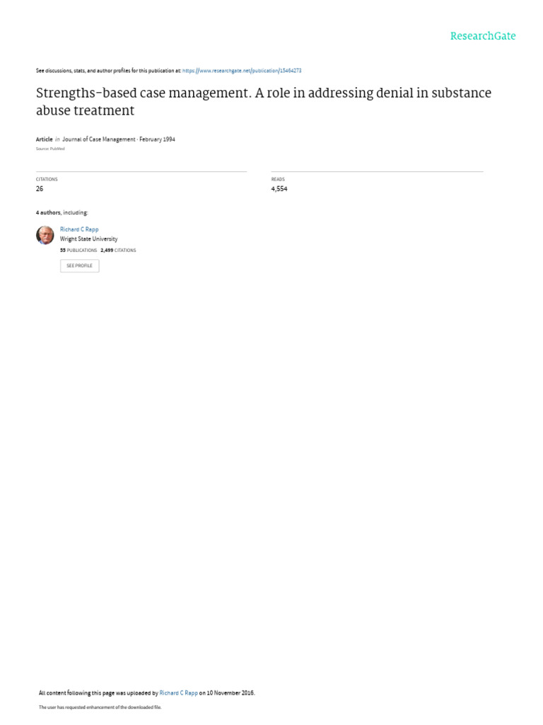 Strengths-Based Case Management. A Role in Addressing Denial in ...