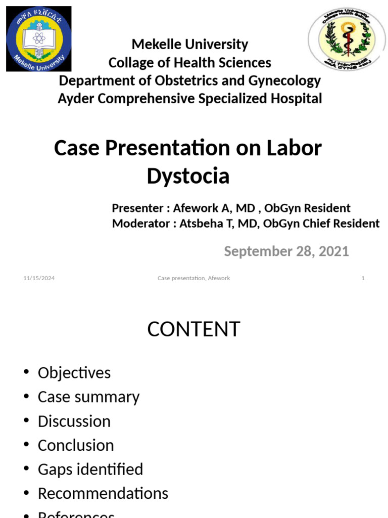 Labor Dystocia Case Presentation Afework | PDF | Childbirth | Caesarean ...