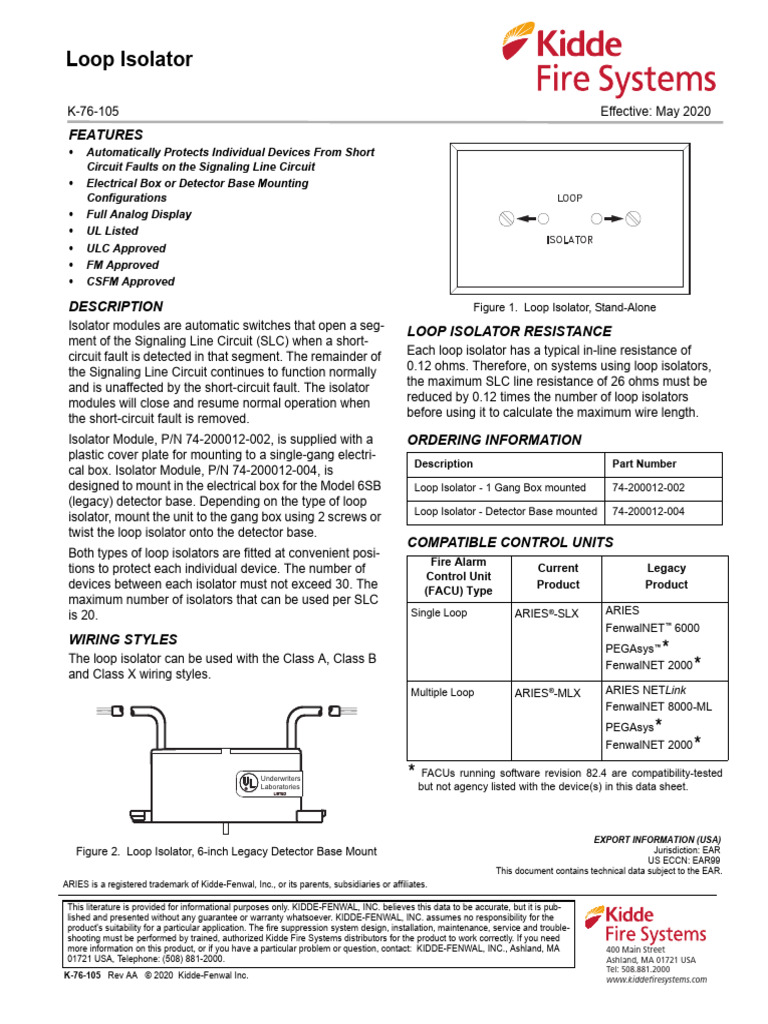 Kidde Loop Isolator Module K-76-105 | PDF | Detector (Radio ...