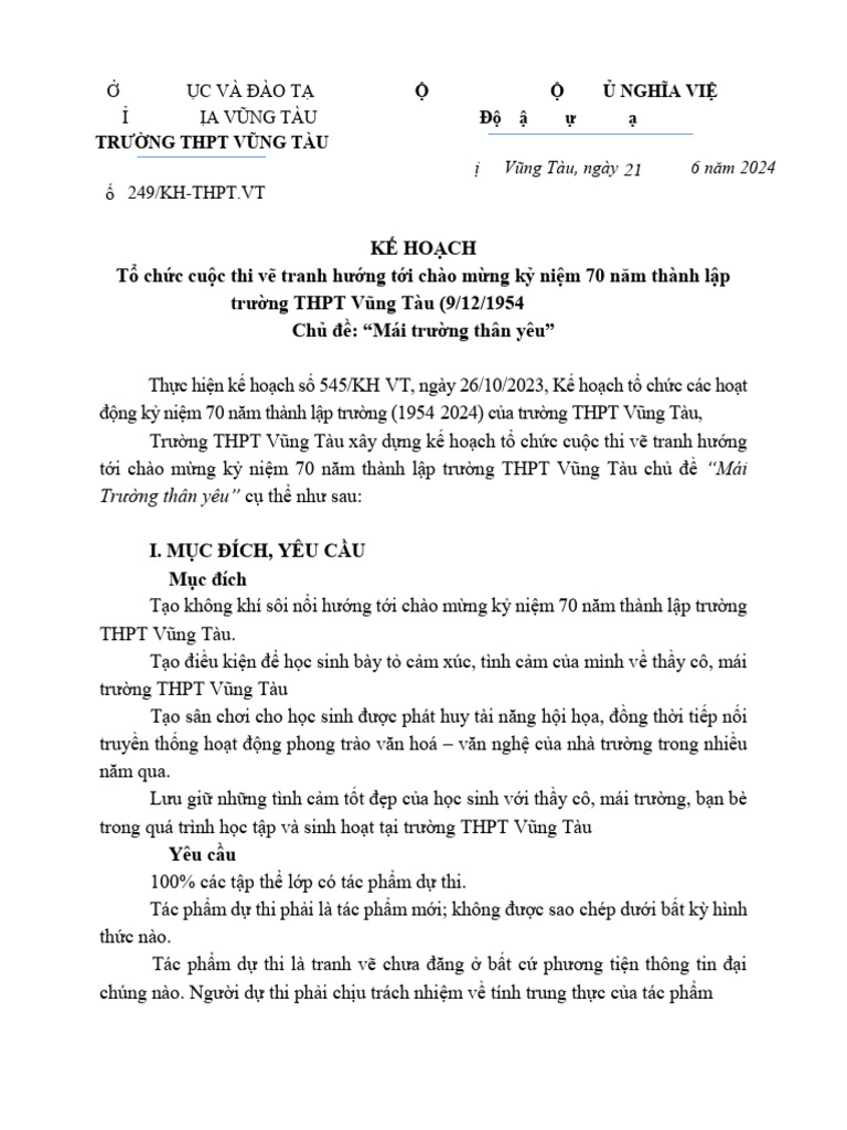 Ke Hoach To Chuc Cuoc Thi Ve Ve Thay Co Va Mai Truong | PDF