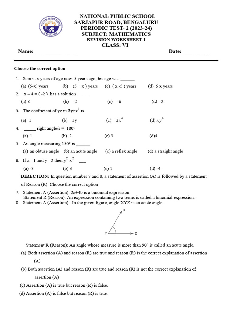 Grade 6 Math PT2 Revison Worksheet | PDF | Mathematics