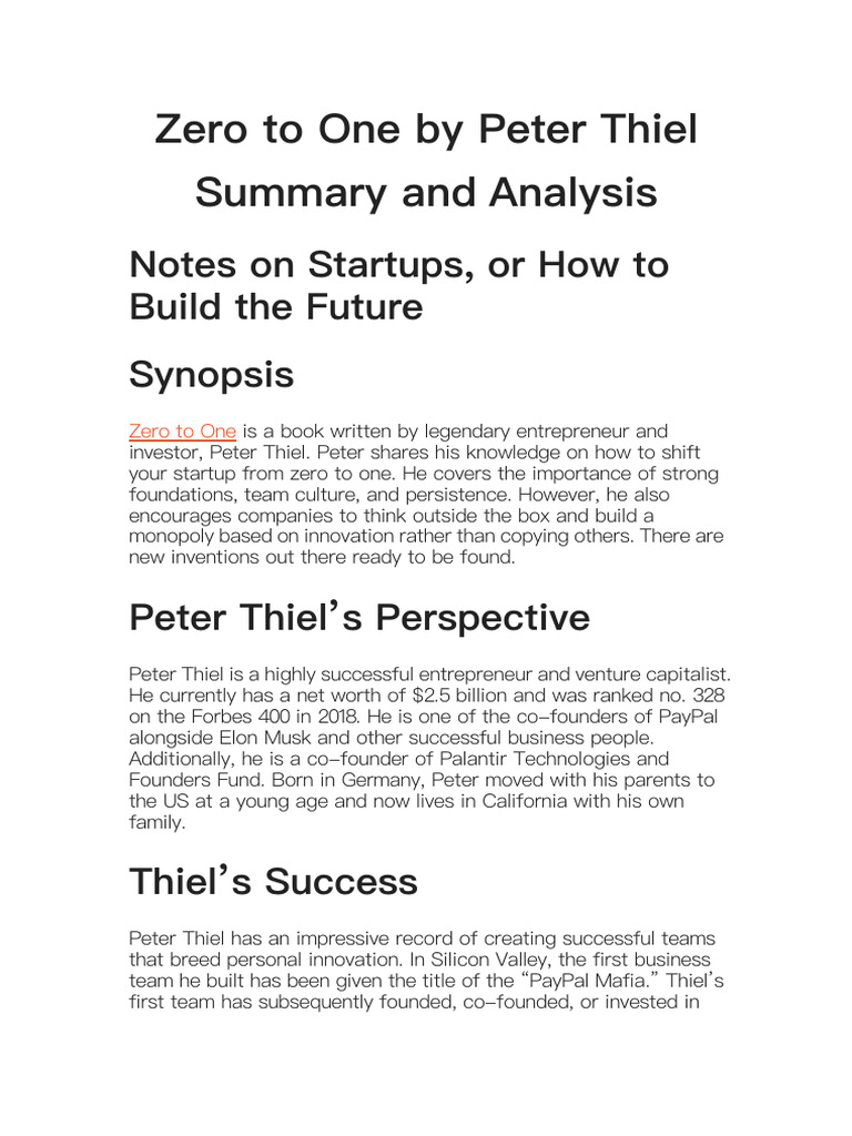 Zero To One - Peter Thiel-1 | PDF | Career & Growth | Business