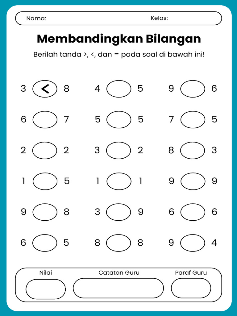 Membandingkan Bilangan Worksheet Biru Dan Putih Gaya Ilustratif | PDF