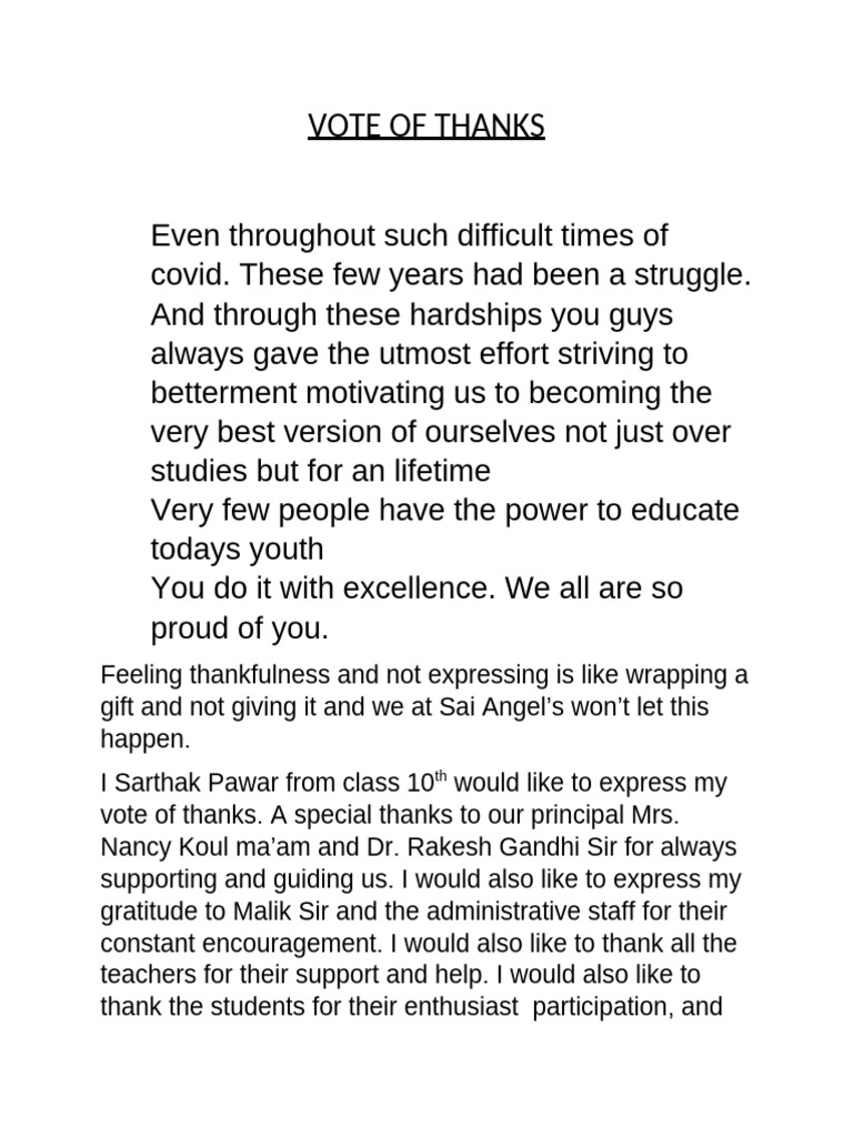 VOTE OF THANKS | PDF