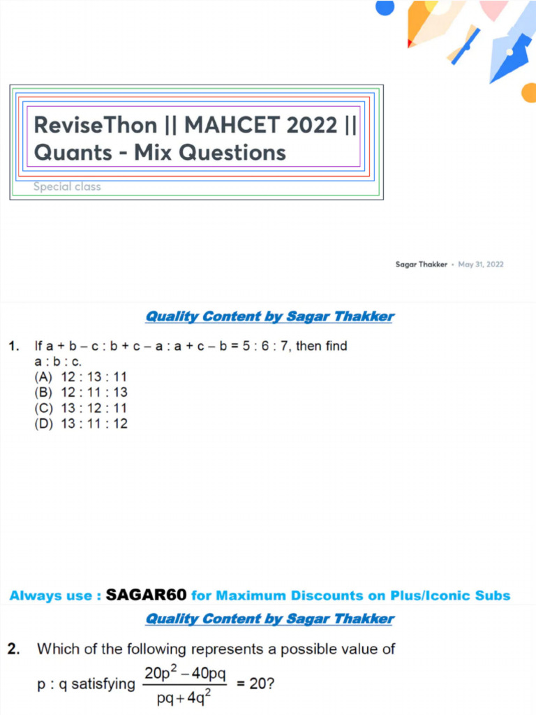 ReviseThon MAHCET 2022 Quants Mix Questions With Anno | PDF