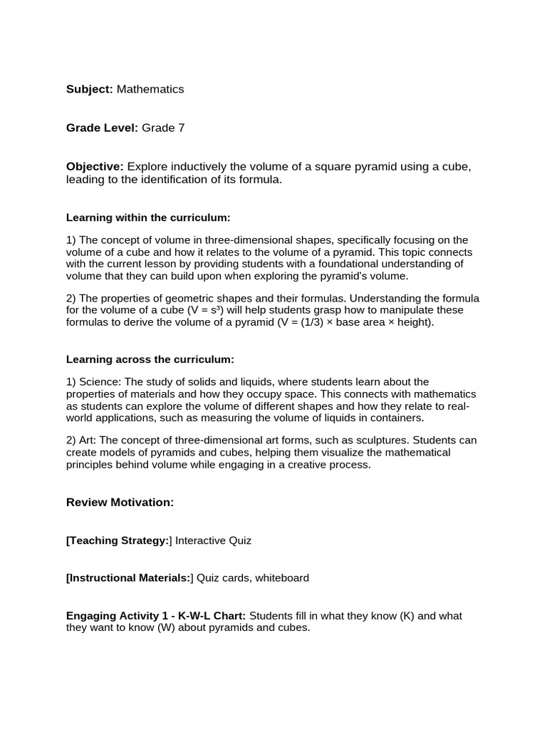 lesson_plan | PDF | Volume | Geometry