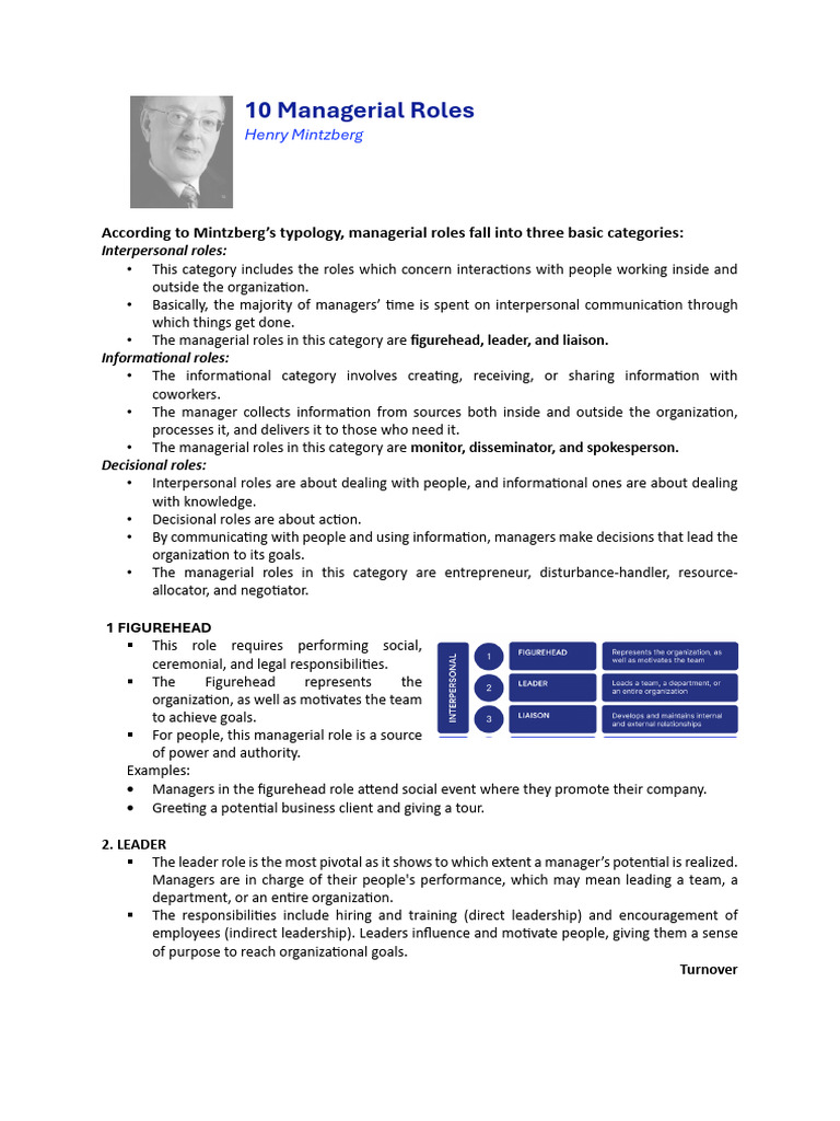 Mintzberg's 10 Managerial Roles Guide | PDF | Economies | Business ...