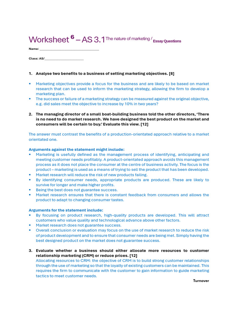 Worksheet 6 - AS3.1 ESQ | PDF | Marketing | Customer Relationship Management
