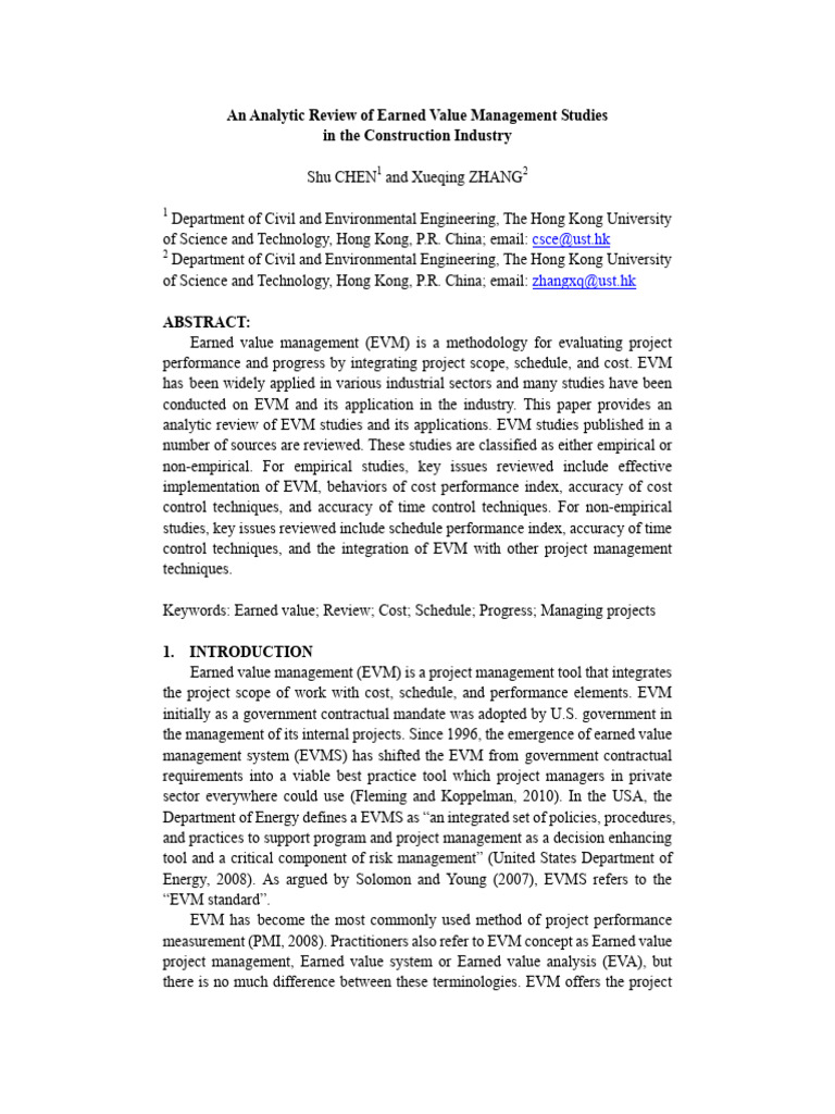 An Analytic Review of Earned Value Management Studies | PDF