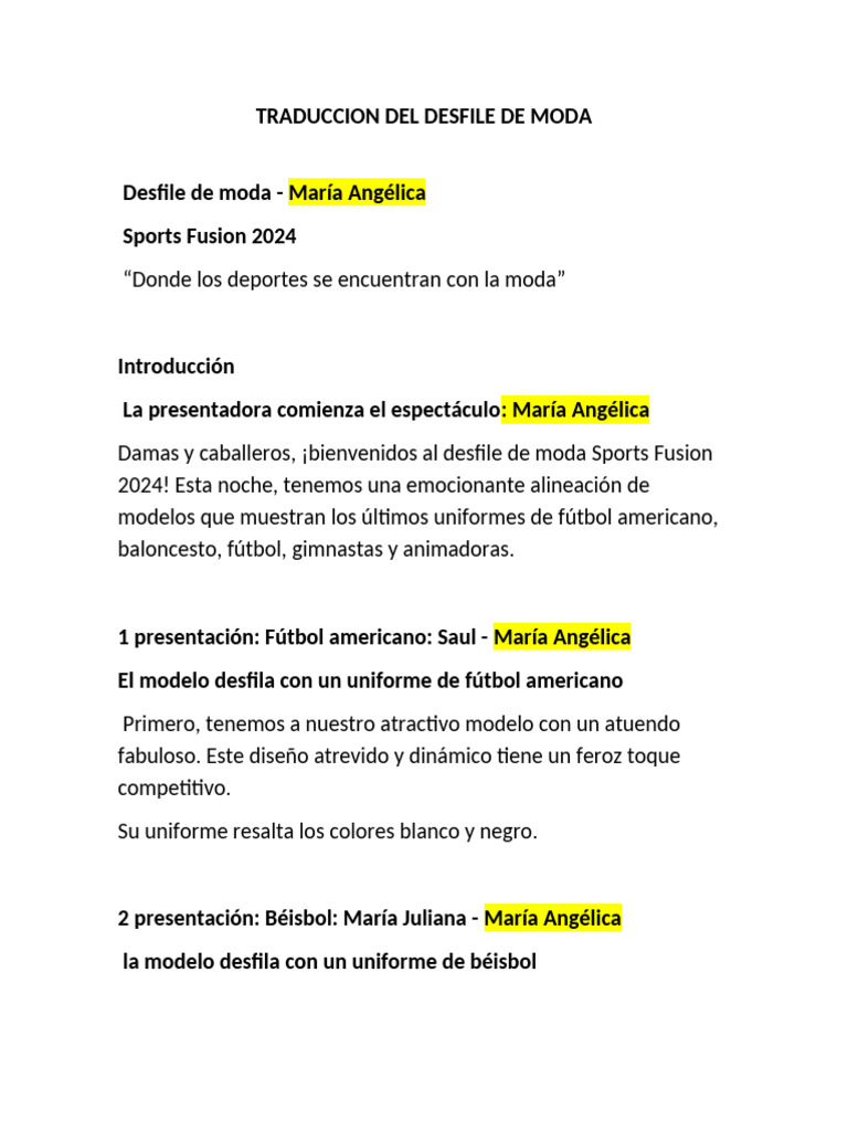 Traduccion Del Desfile de Moda - Sports Fusion 2024 | PDF | Deportes y ...
