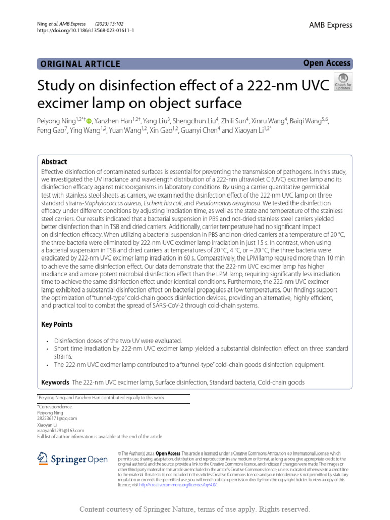 Study On Disinfection Effect of A 222-nm UVC Excim | PDF | Ultraviolet ...