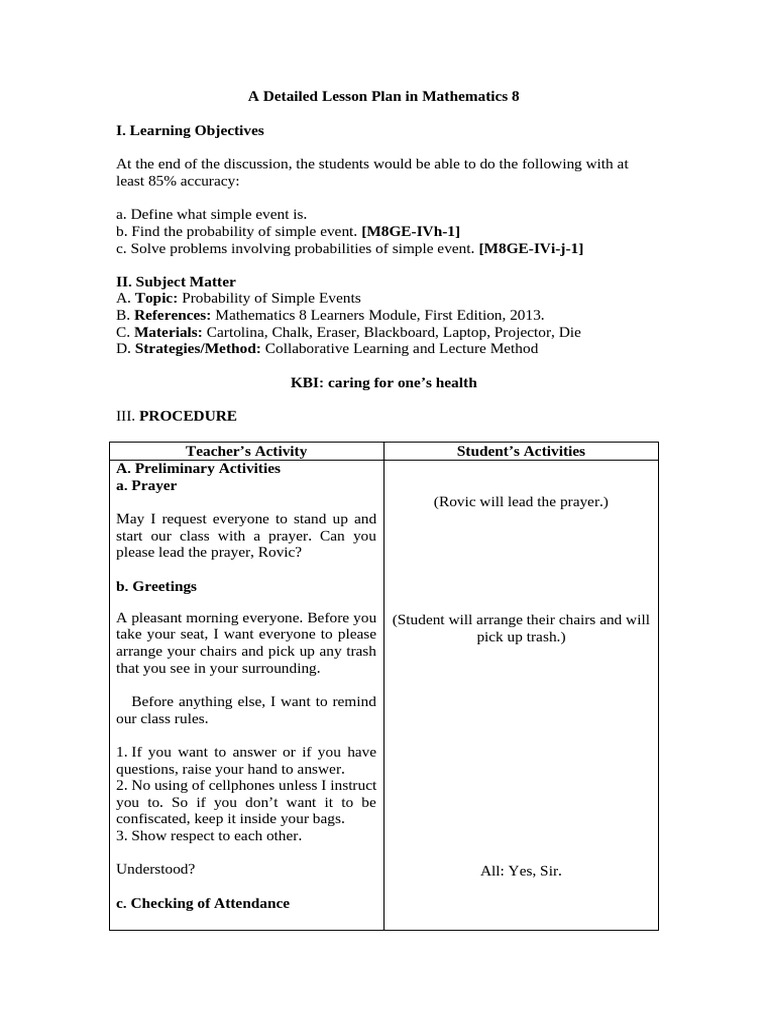 A-Detailed-Lesson-Plan-in-Mathematics-8 | PDF | Learning | Lesson Plan