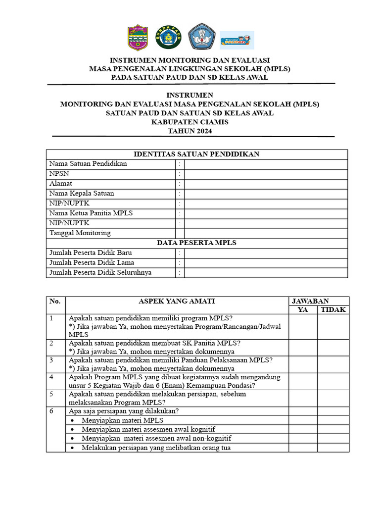 Instrumen Monev MPLS Bunda PAUD - Eli Masliah | PDF