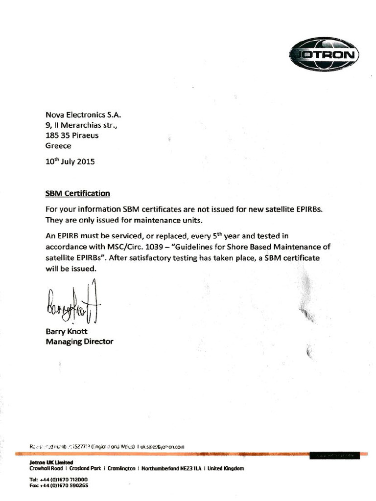 Jotron Eprib SBMC Letter | PDF