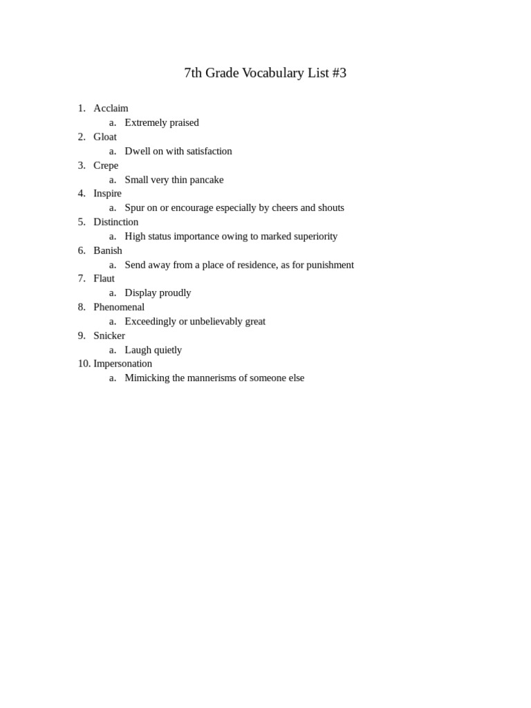 7th Grade Vocabulary List #3 | PDF