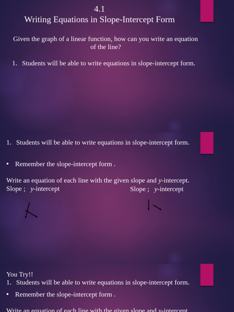 4.1 Writing Equations in Slope-Intercept Form | PDF | Mathematical ...