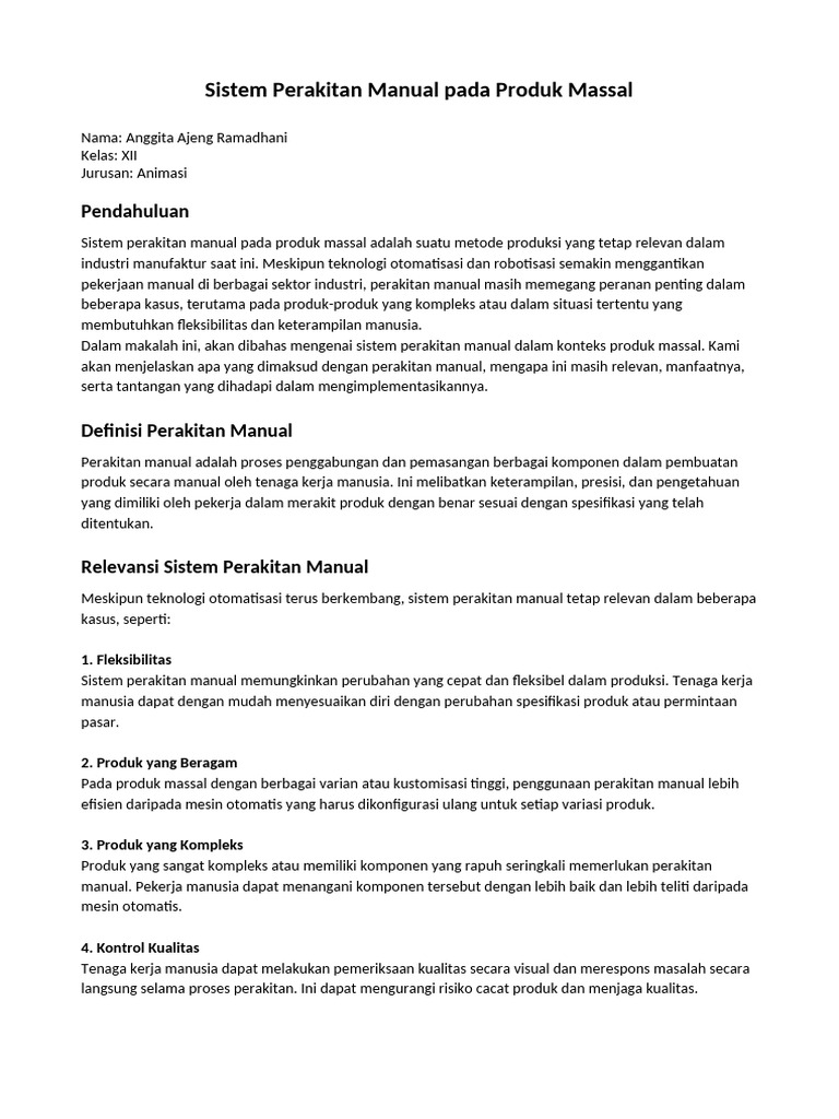 Sistem Perakitan Manual Pada Produk Massal | PDF | Komputer
