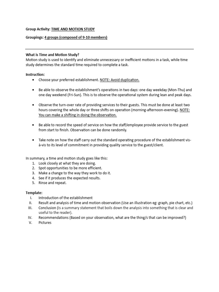 Time and Motion Study | PDF | Career & Growth