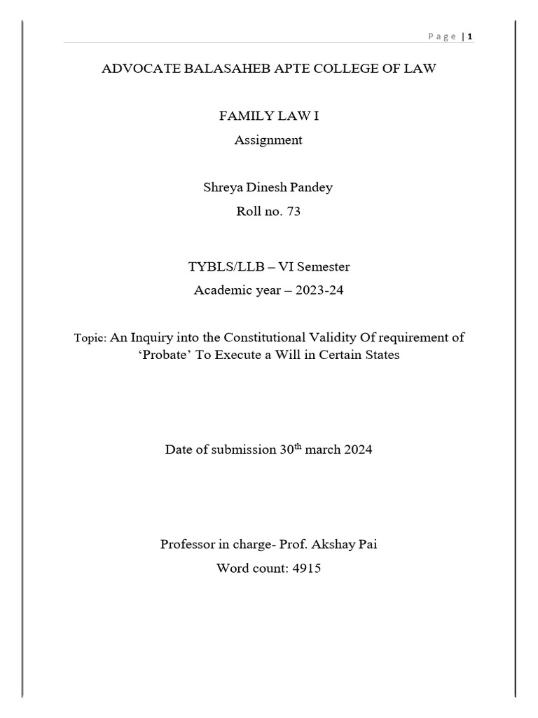 constitutionality of Probate - FM assignment | PDF | Probate | Will And ...